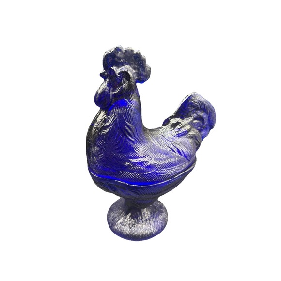Unmarked | Dining | Cobalt Blue Glass Rooster Covered Candy Dish ...